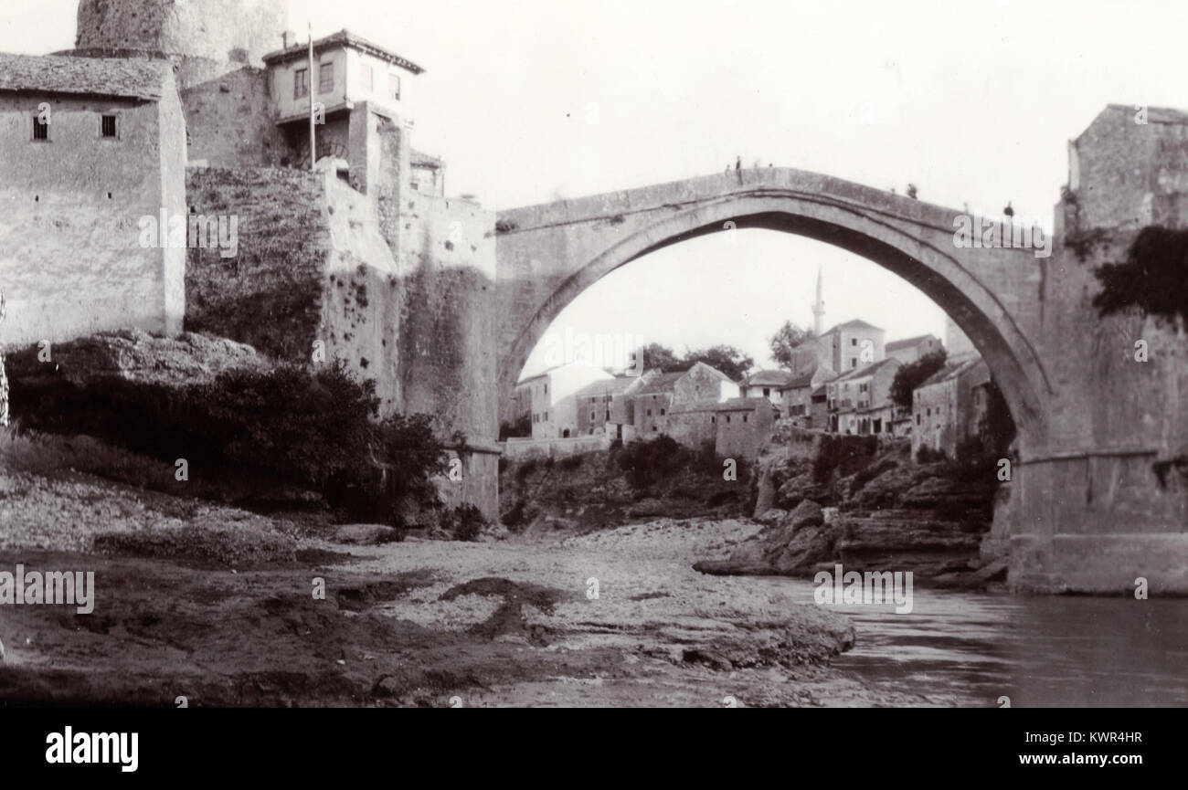 The title refers to a historical photograph of the Stari Most (Old ...