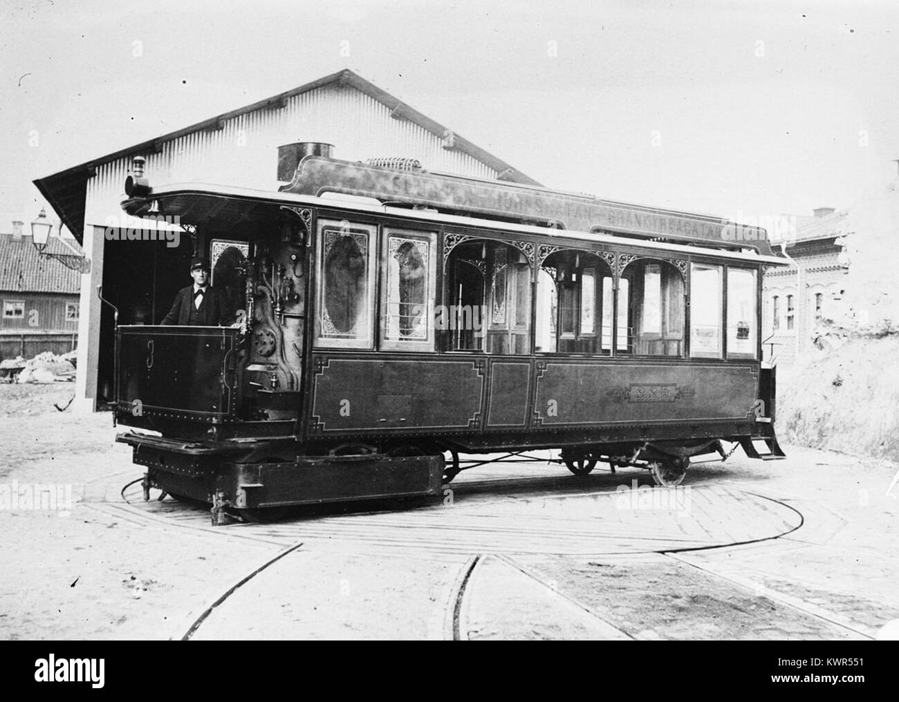 This image shows a tram on line 3 outside Ringvägshallen in Stockholm ...