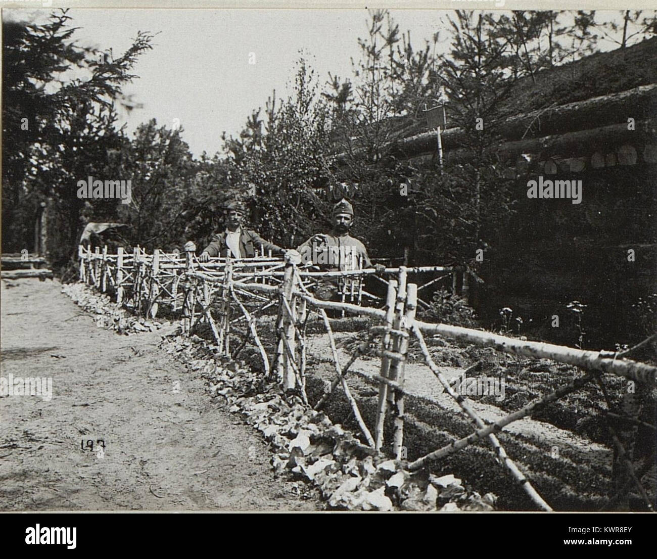 A historical photograph of an infantry position and protective shelter ...