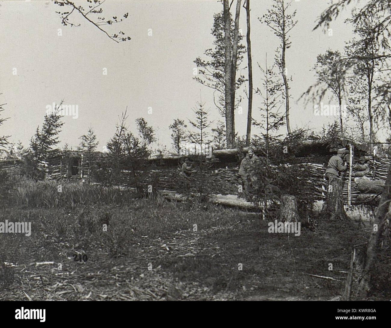 The image depicts an infantry position from World War I, identified as ...