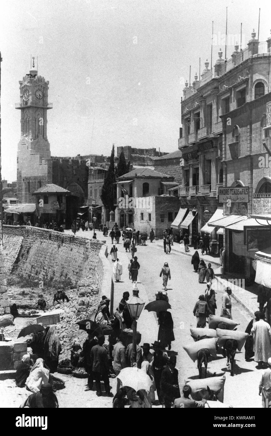 A historical photograph from inside Jaffa Gate, Jerusalem, during the ...