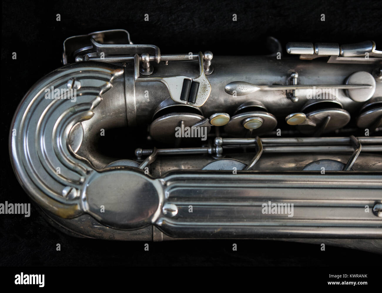 Silver saxophone in its case Stock Photo - Alamy