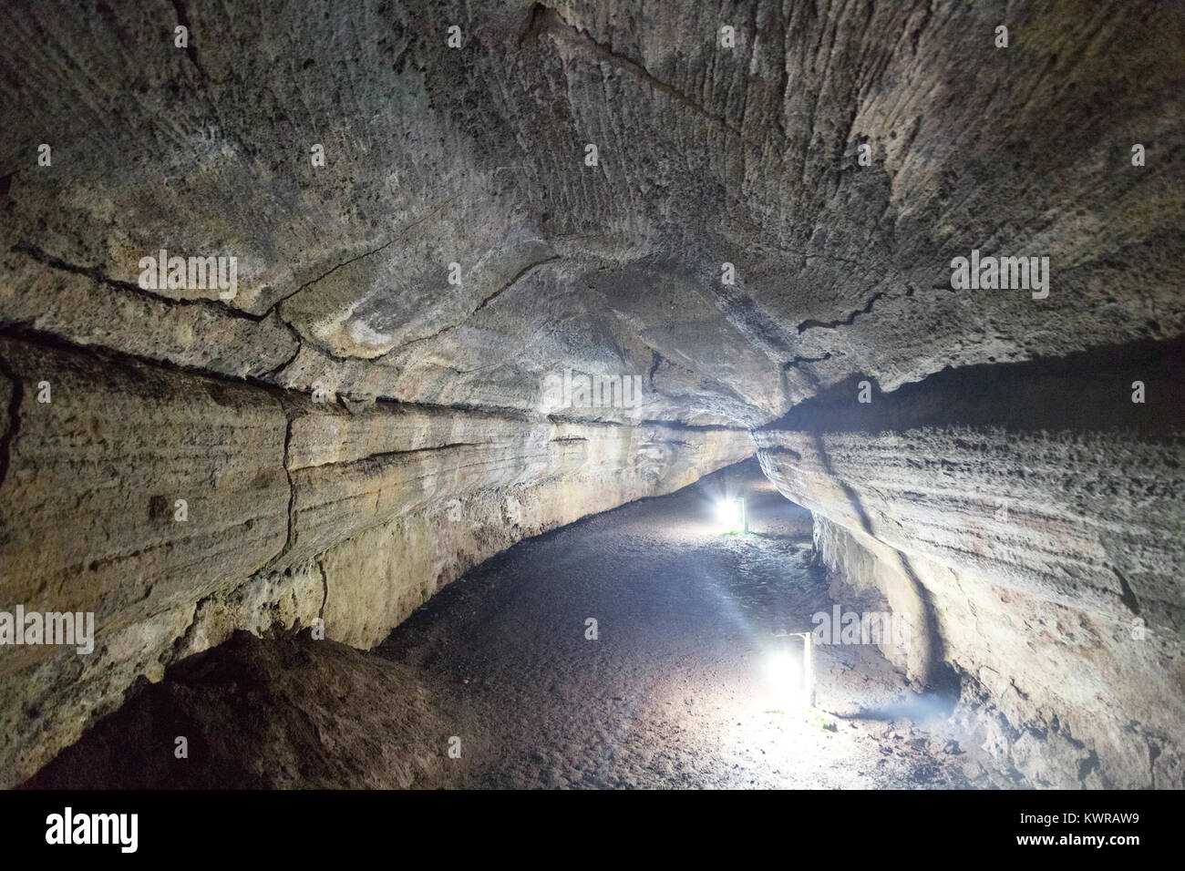Galapagos Lava tunnel - inside a lava tunnel, formed by volcanic ...