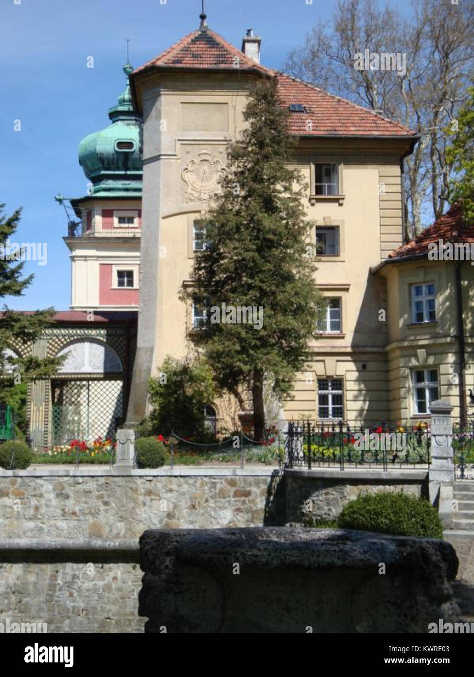 A photograph of Lancut Castle, located in Poland, preserved as a museum ...