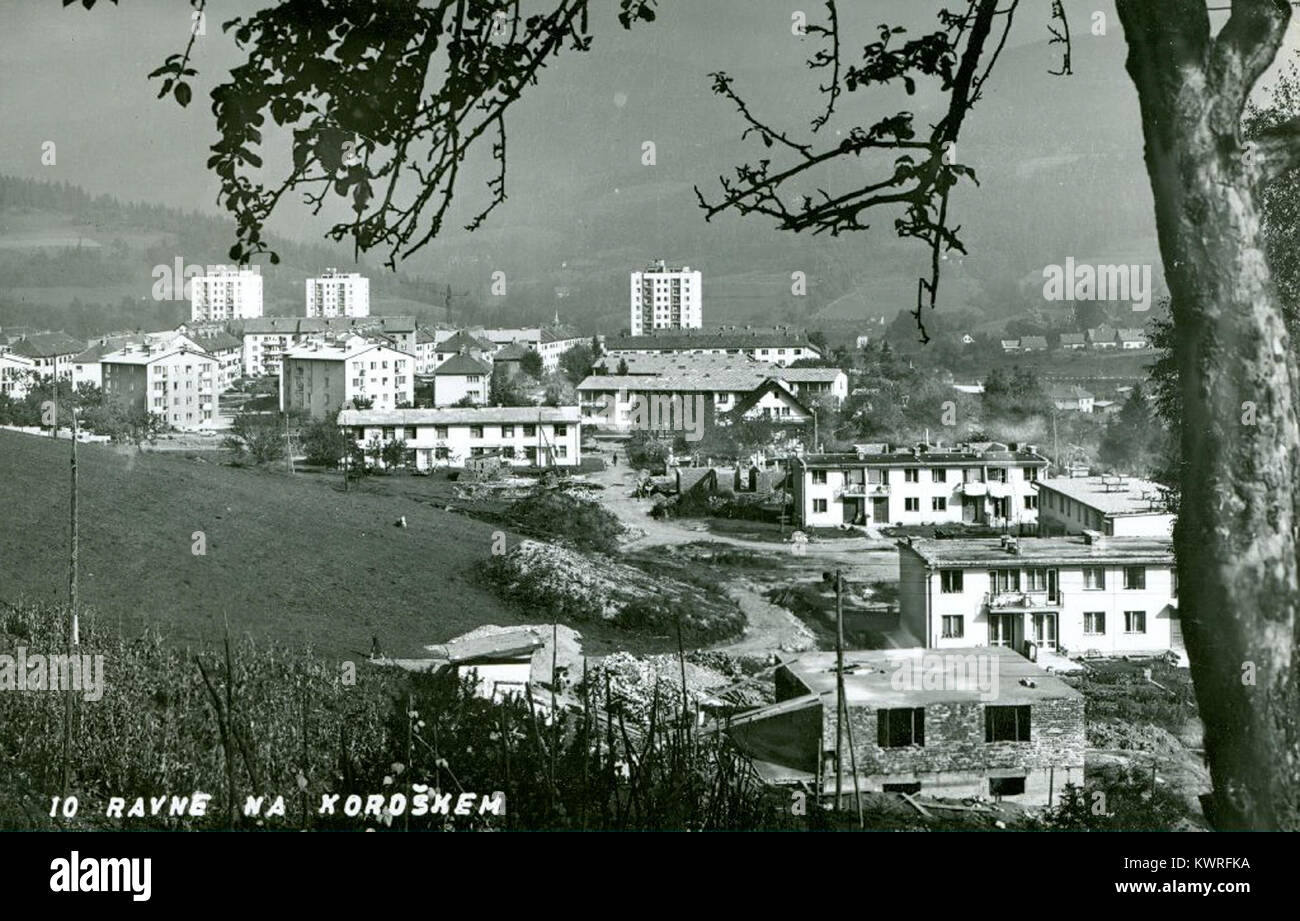 This 1955 postcard captures the scenic views of Raven na Koroškem ...