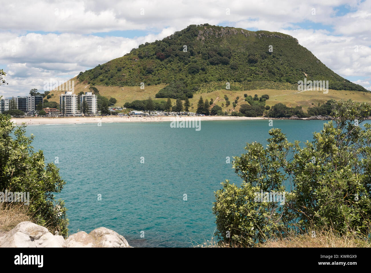 View from Leisure Island of Mount Manganui, Tauranga, North Island, New ...