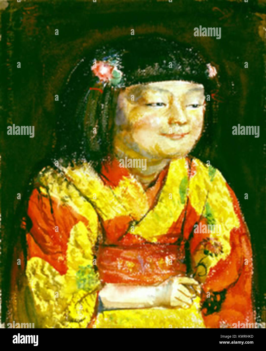 A portrait of Reiko smiling, painted by Kishida Ryusei. This artwork ...