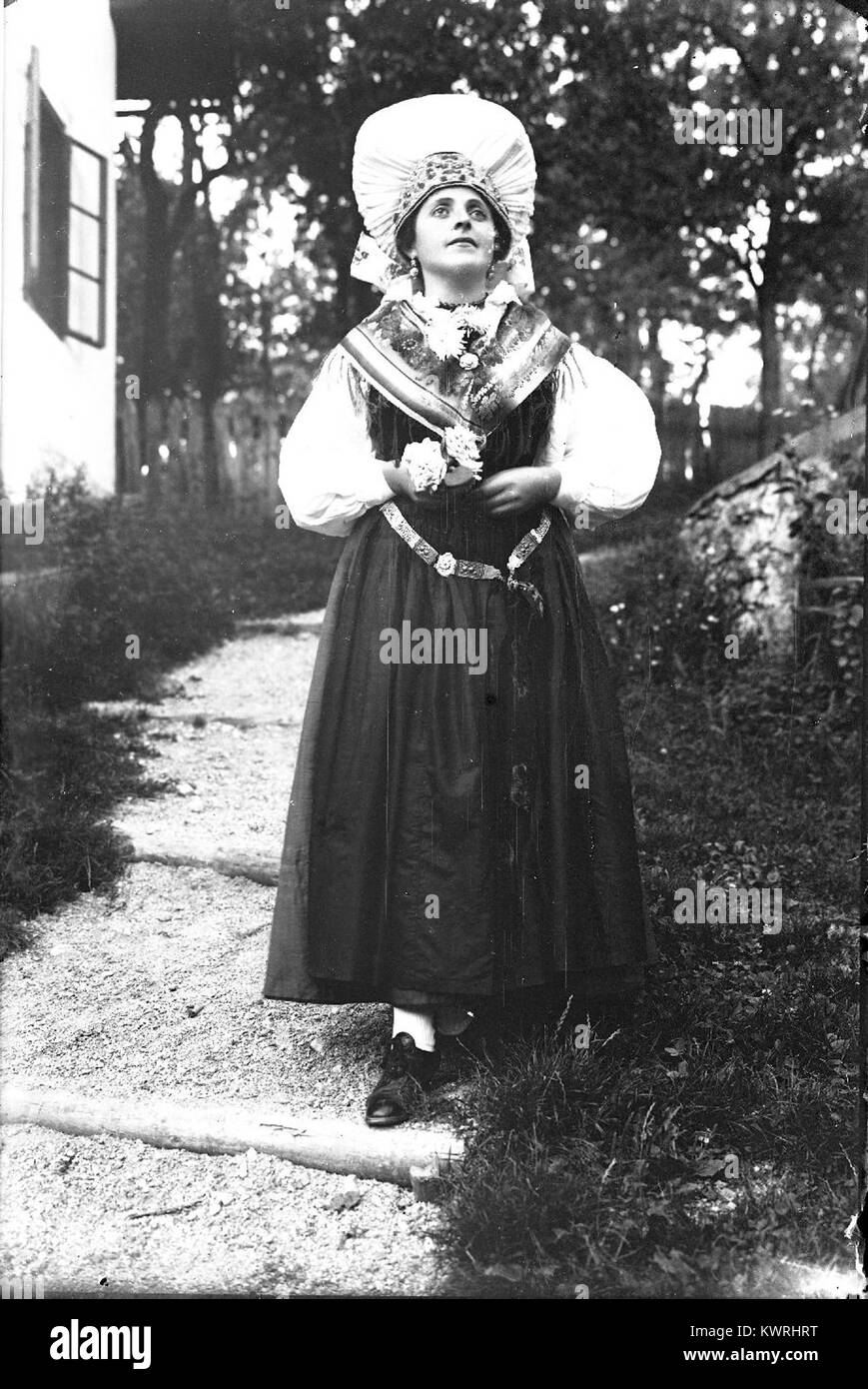 This reconstruction shows a peasant festive costume from the mid-19th ...