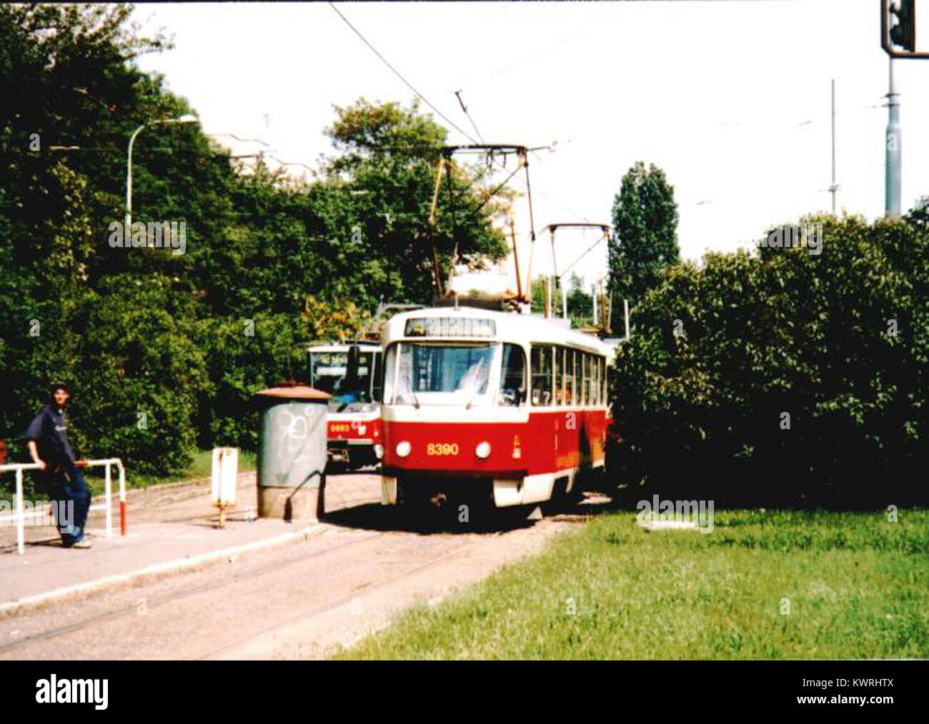 This image depicts the reconstructed T3 tram in Prague, an iconic model ...