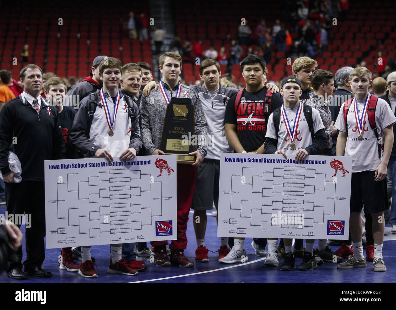 Des Moines, Iowa, USA. 18th Feb, 2017. Assumption wrestlers pose with ...