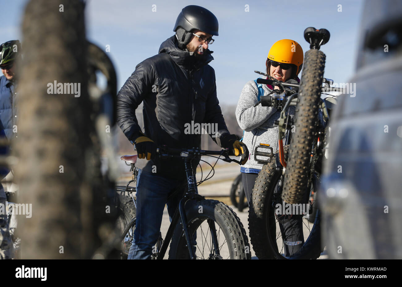 Davenport, Iowa, USA. 1st Jan, 2017. Jonas Winn of Rock Island and Janet Griffith of Rock Island ...