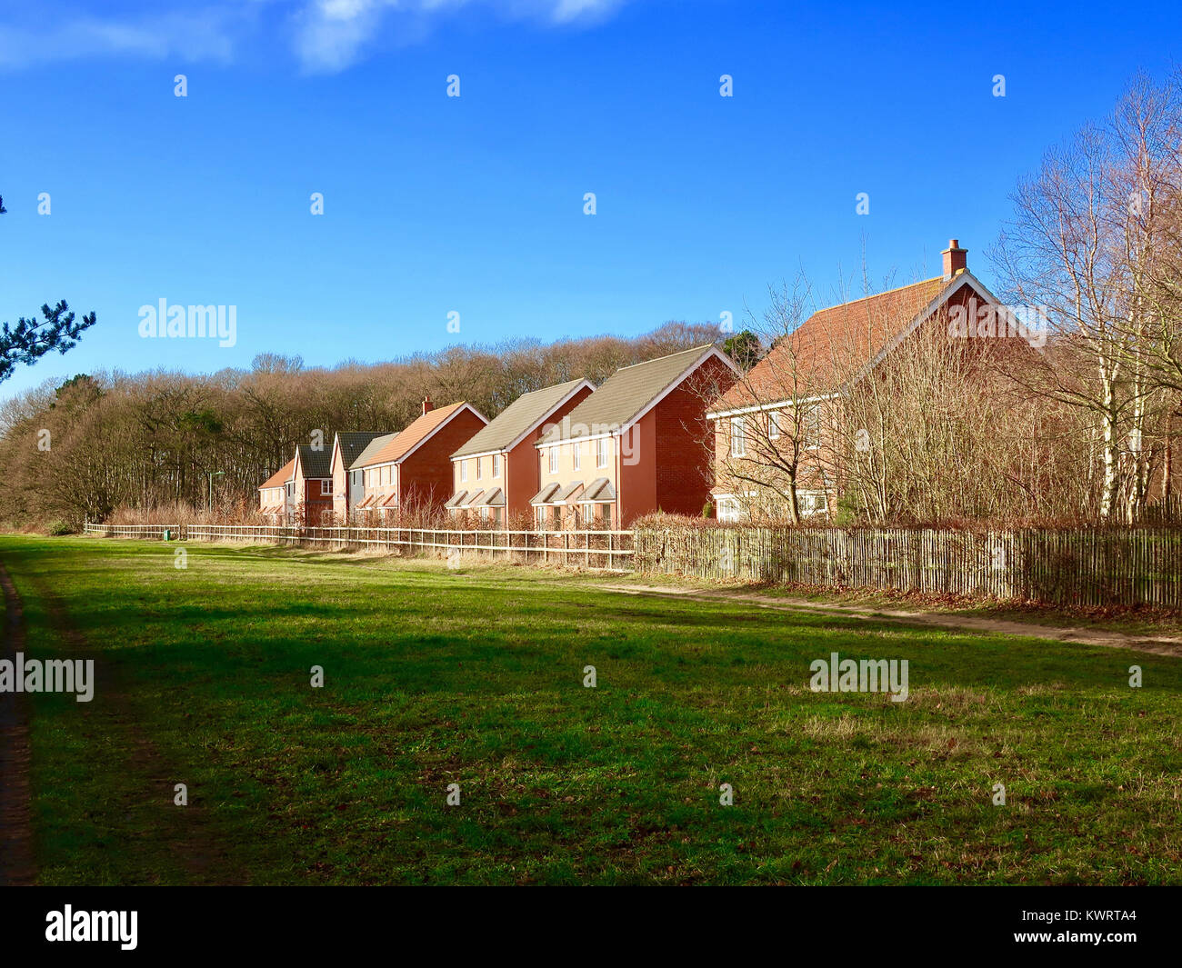 Modern detached houses at the edge of the Grange Farm development in ...