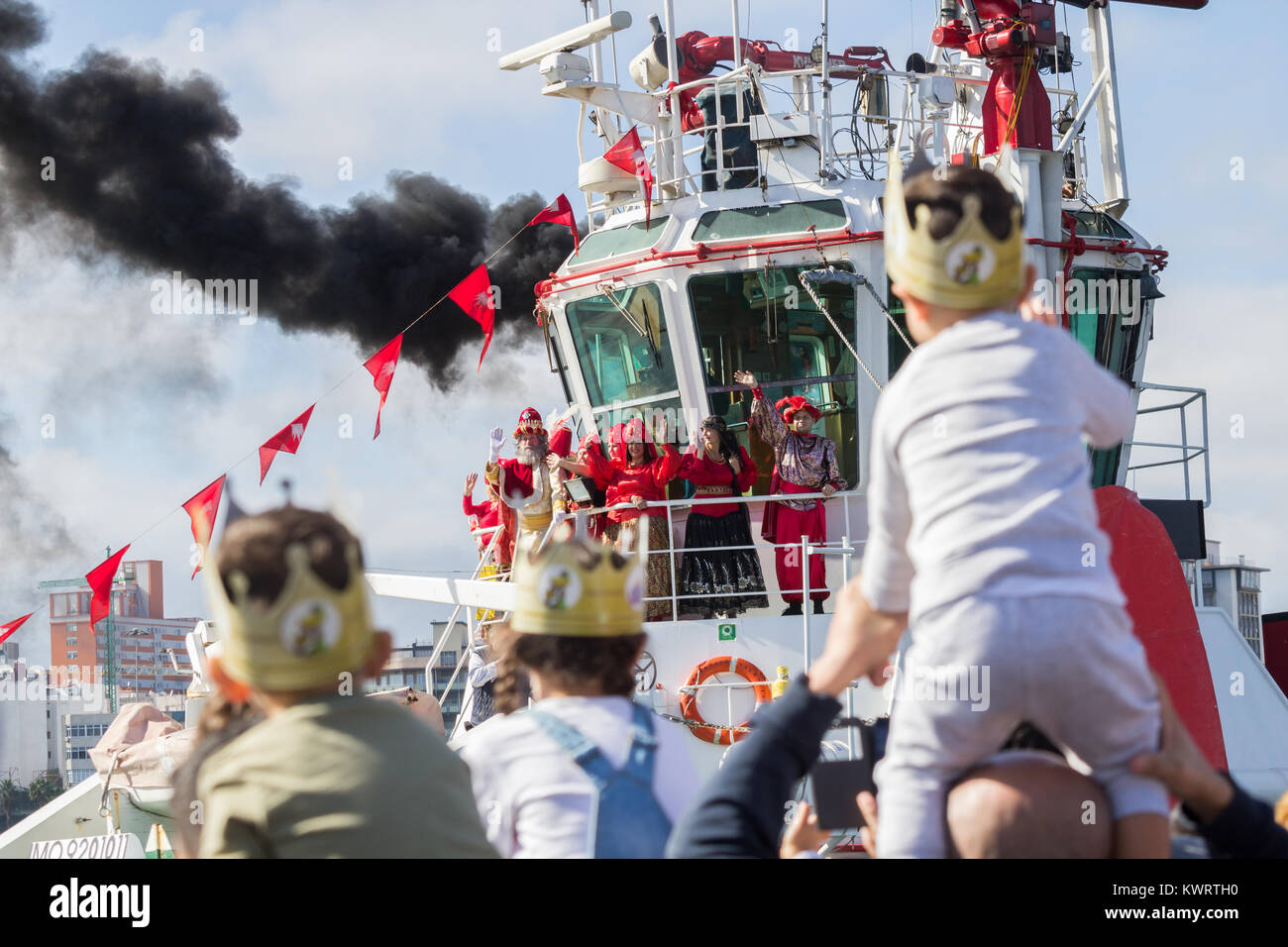 Boat /ship belching out black smoke Stock Photo - Alamy