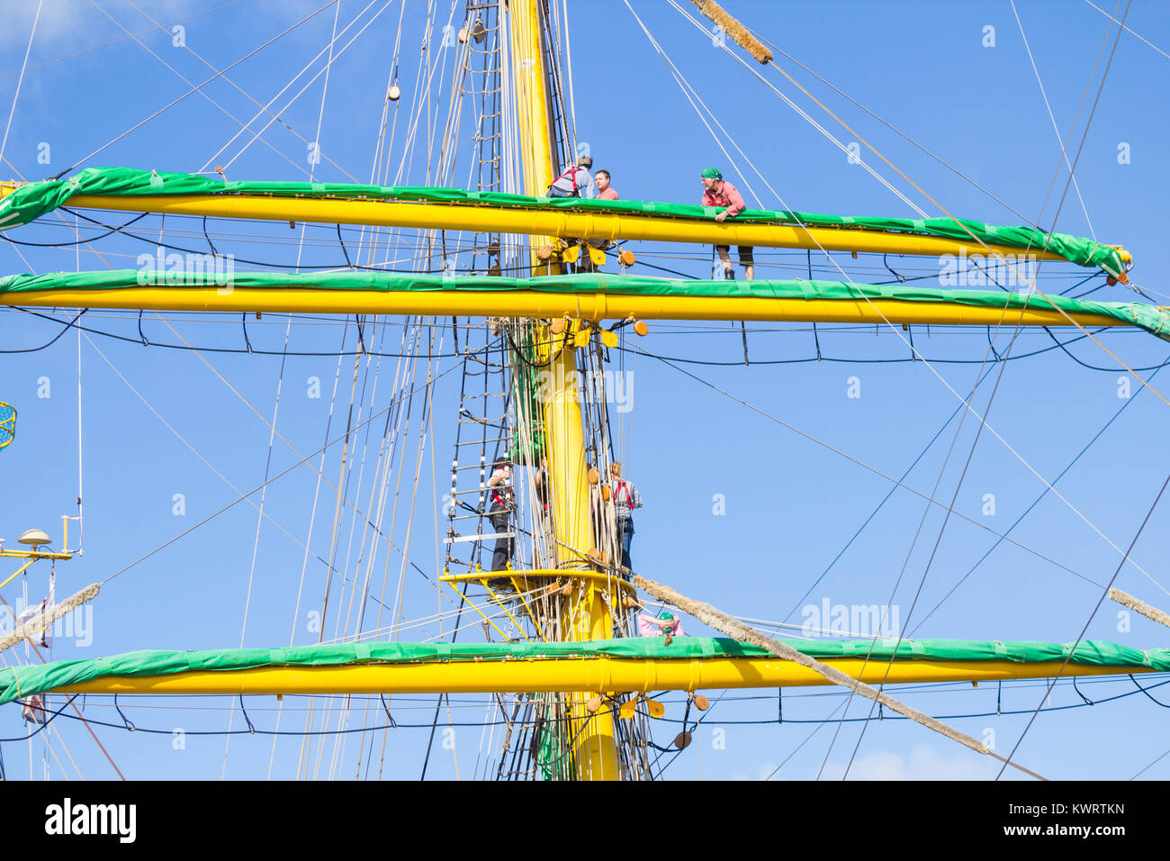 Crew of tall ship Alexander Von Humbolt 11 climb the rigging in Las ...