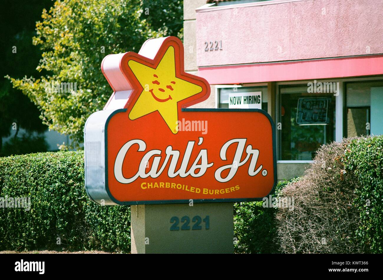Signage at the fast food restaurant Carl's Junior Charbroiled Burgers ...