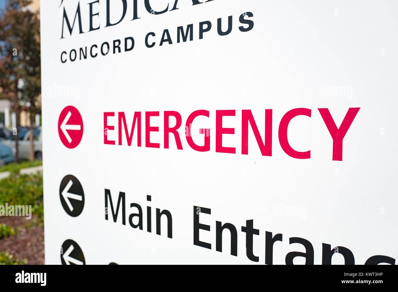 Close-up of signage for the emergency department at the John Muir ...