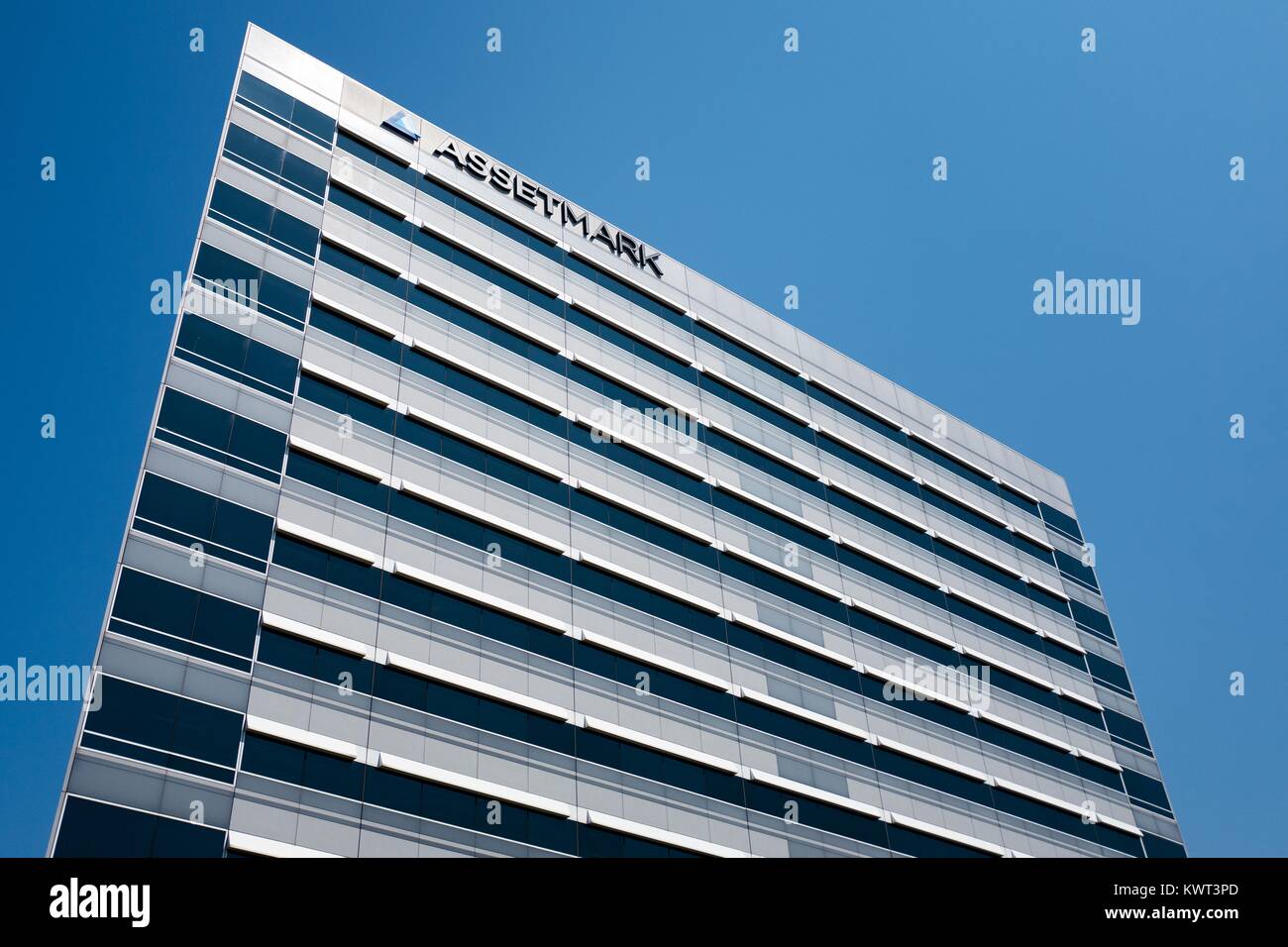Facade with logo and signage at the headquarters of financial services ...