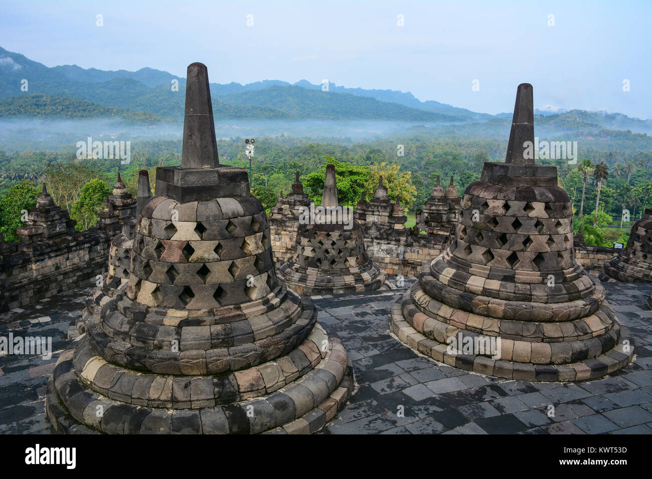 Borobudur Temple at early morning in Java Island, Indonesia Stock Photo ...