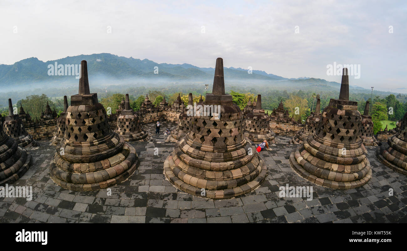 Java, Indonesia - Apr 15, 2016. View of Borobudur Temple at sunrise in ...