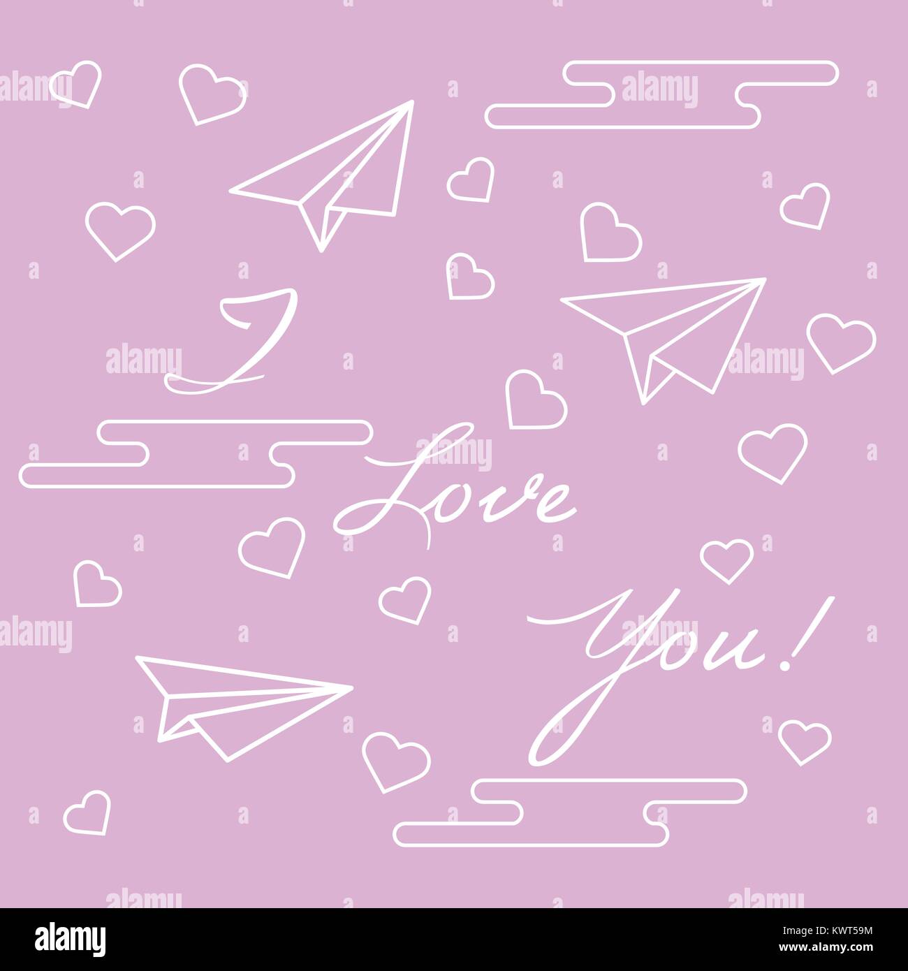 Paper airplane, hearts, clouds and inscription i love you.Template for ...