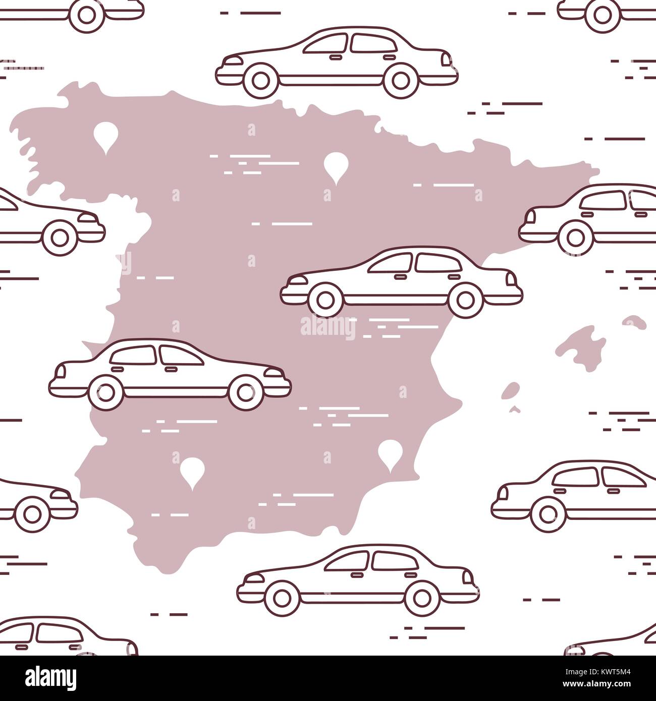 Pattern with cars and map of Spain. Travel and leisure. Design for ...