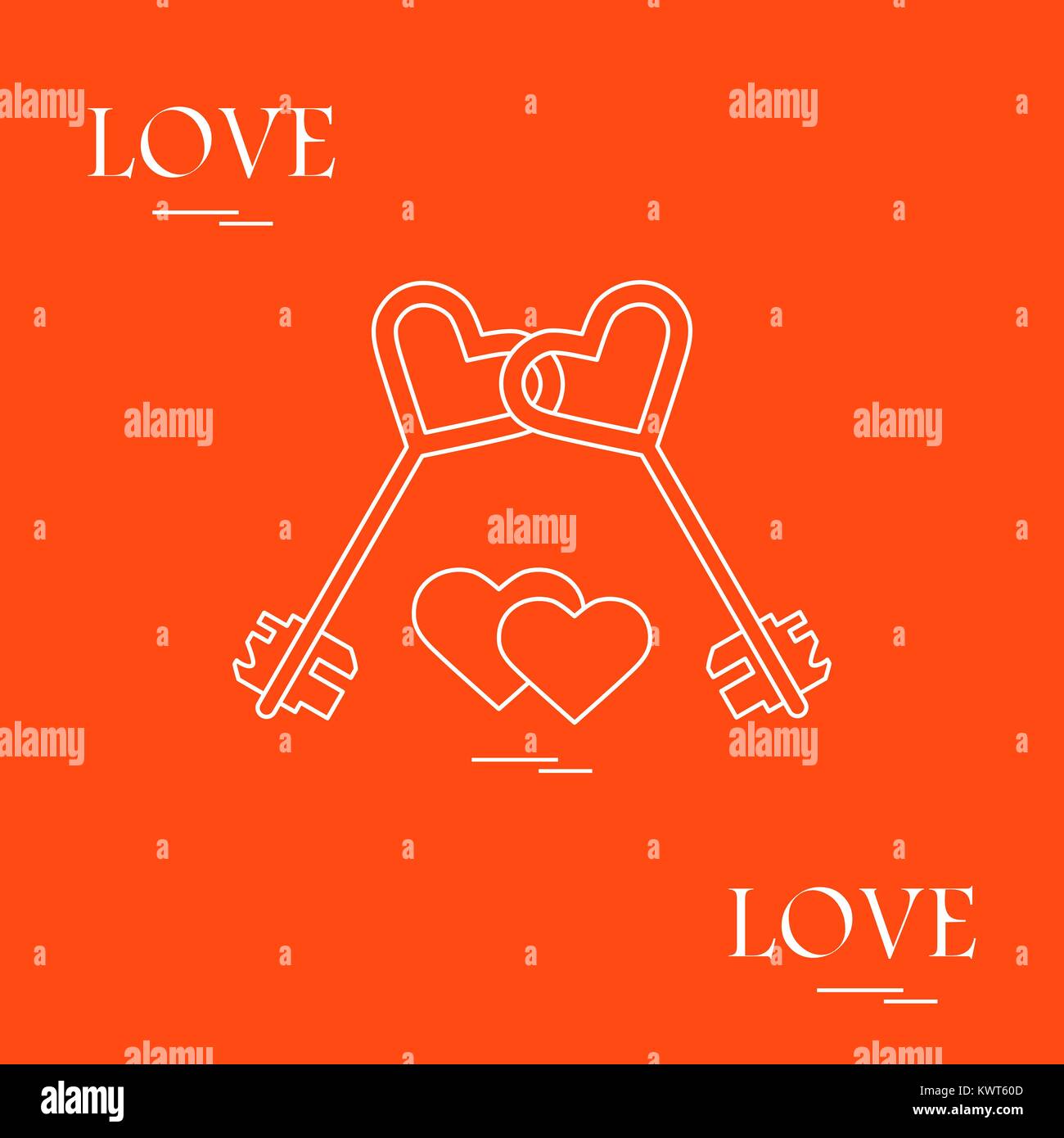 Cute vector illustration of love symbols: heart key icon and two hearts ...