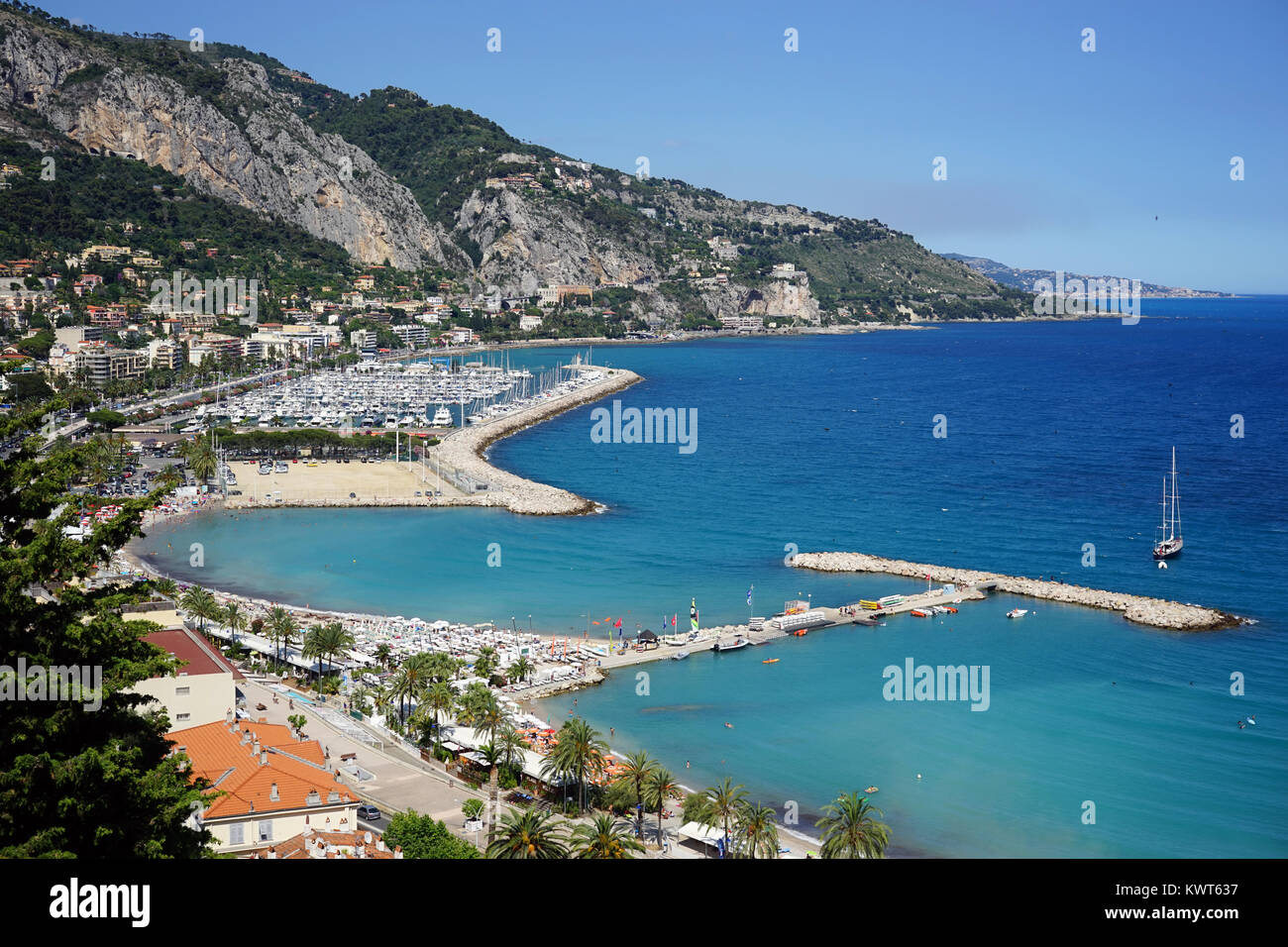 Port and beach in Menton, France Stock Photo - Alamy