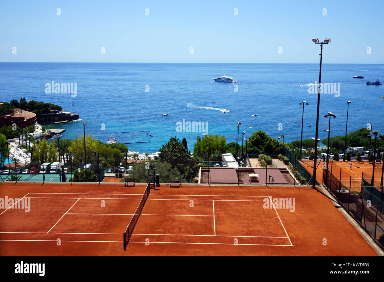 MONTE CARLO, MONACO - CIRCA JULY 2015 Tennis cort on the coast Stock ...