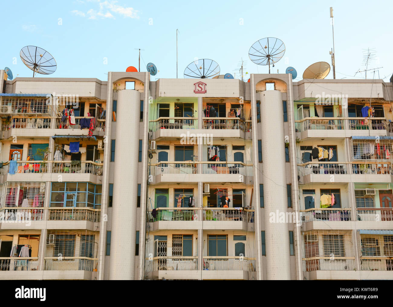 Yangon, Myanmar - Jan 14, 2015. Modern buildings at Yangon downtown ...