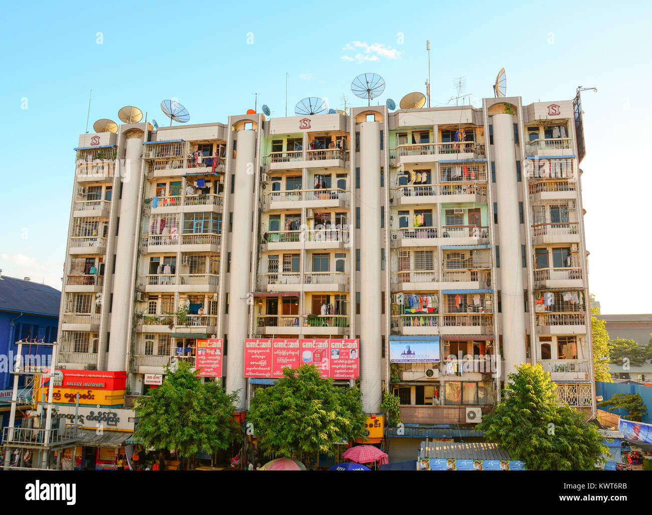 Yangon, Myanmar - Jan 14, 2015. Modern buildings at Yangon downtown ...