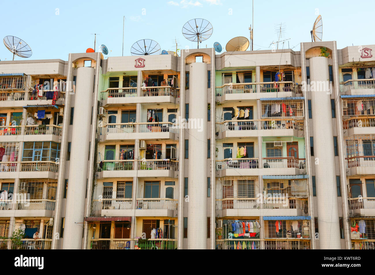 Yangon, Myanmar - Jan 14, 2015. Modern buildings at Yangon downtown ...