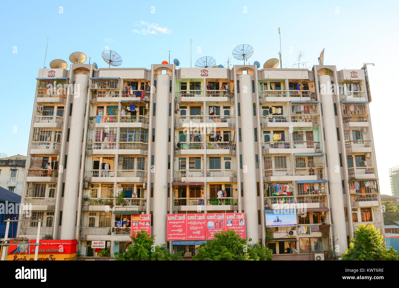 Yangon, Myanmar - Jan 14, 2015. Modern buildings at Yangon downtown ...