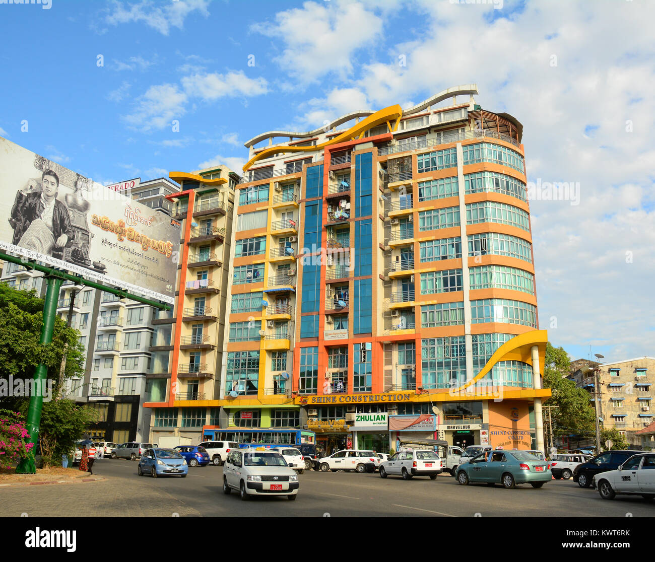 Yangon, Myanmar - Jan 14, 2015. Modern buildings at Yangon downtown ...