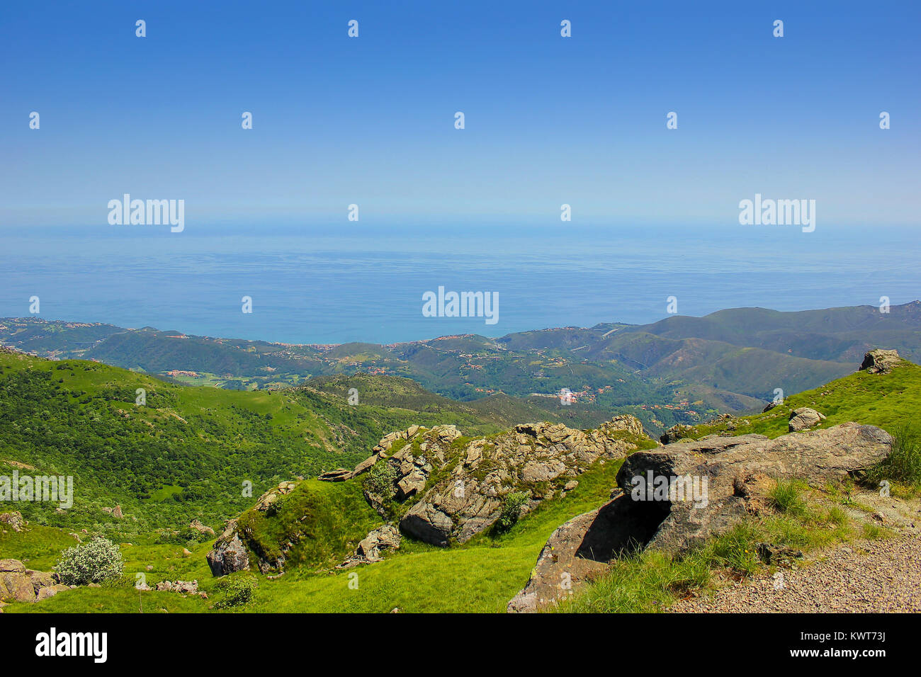 Alpine landscape with the Mediteranean Sea Beigua National Geopark ...