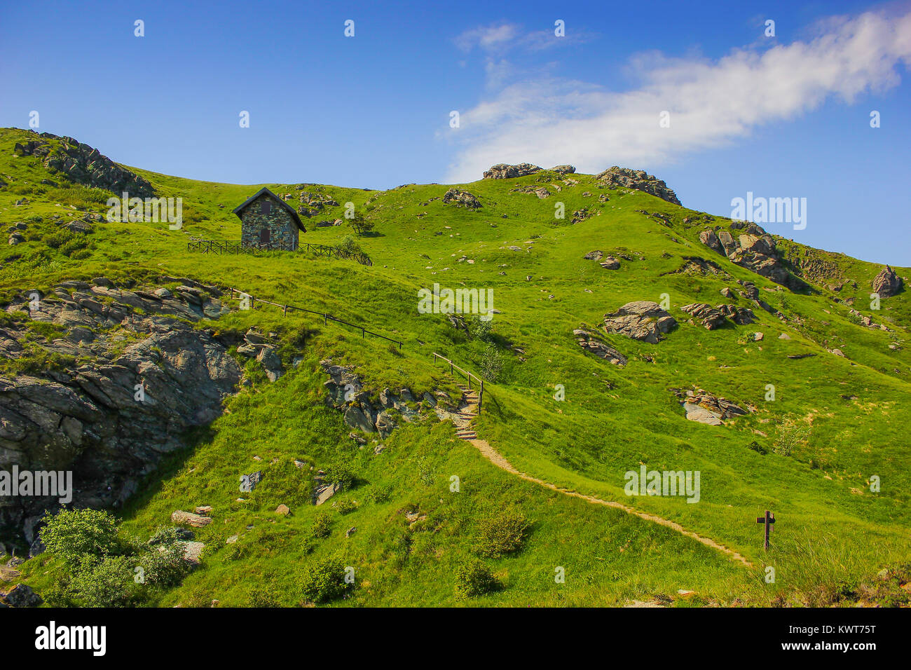 Alpine landscape panorama with refuge cabin in Beigua National Geopark ...