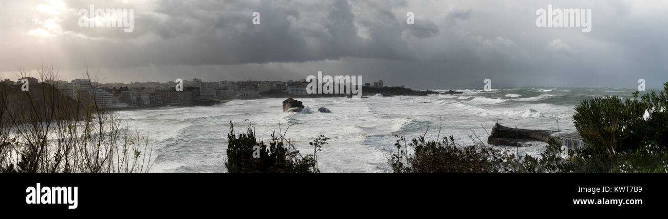 an ocean storm weather with huge waves in Biarritz, France Stock Photo ...