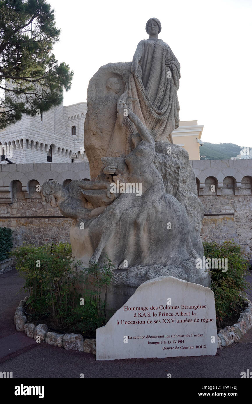 MONACO, MONACO - CIRCA JULY 2015 Statue to honour Prince Albert outside ...