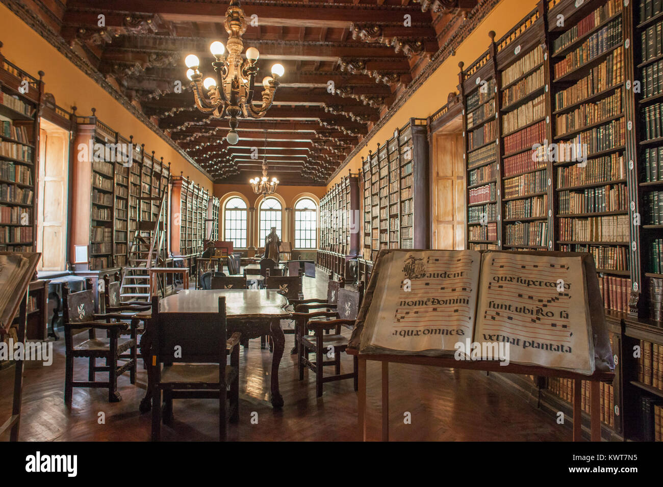 Ancient books on display in the 16th century library of the Convent of ...