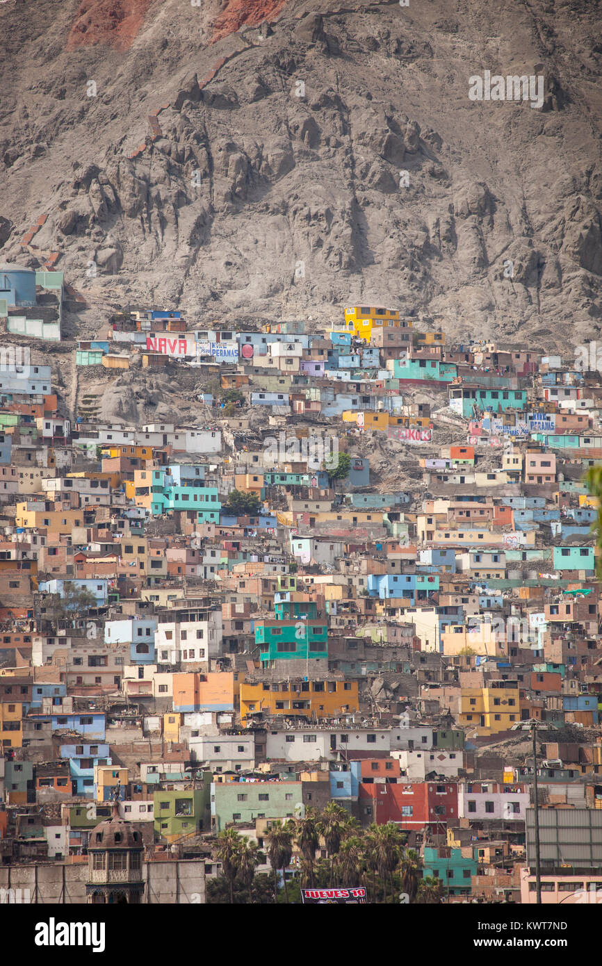A colorful neighborhood cityscape on the outskirts of Lima, Peru Stock ...
