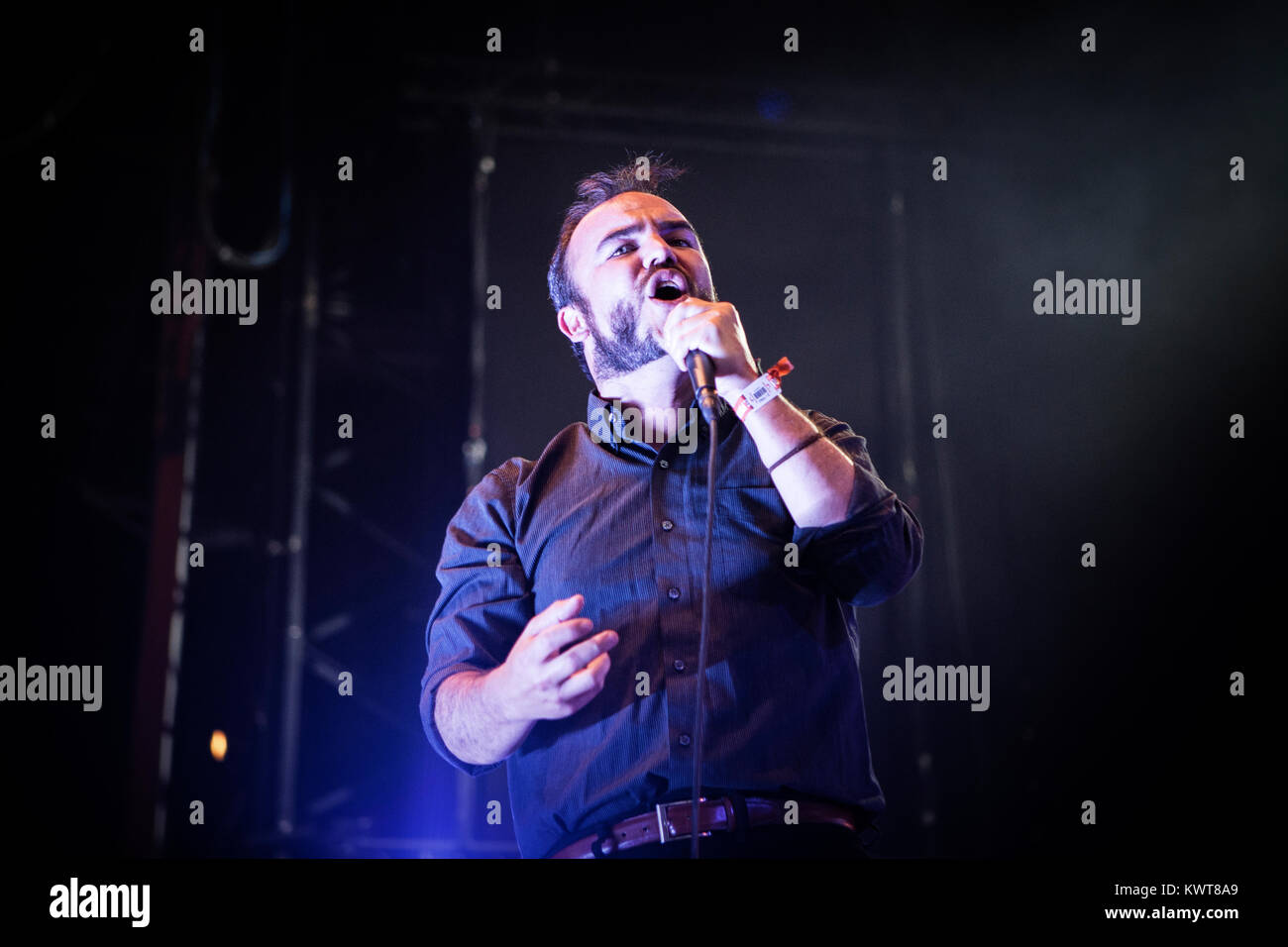 The American synthpop band Future Islands performs a live concert ...