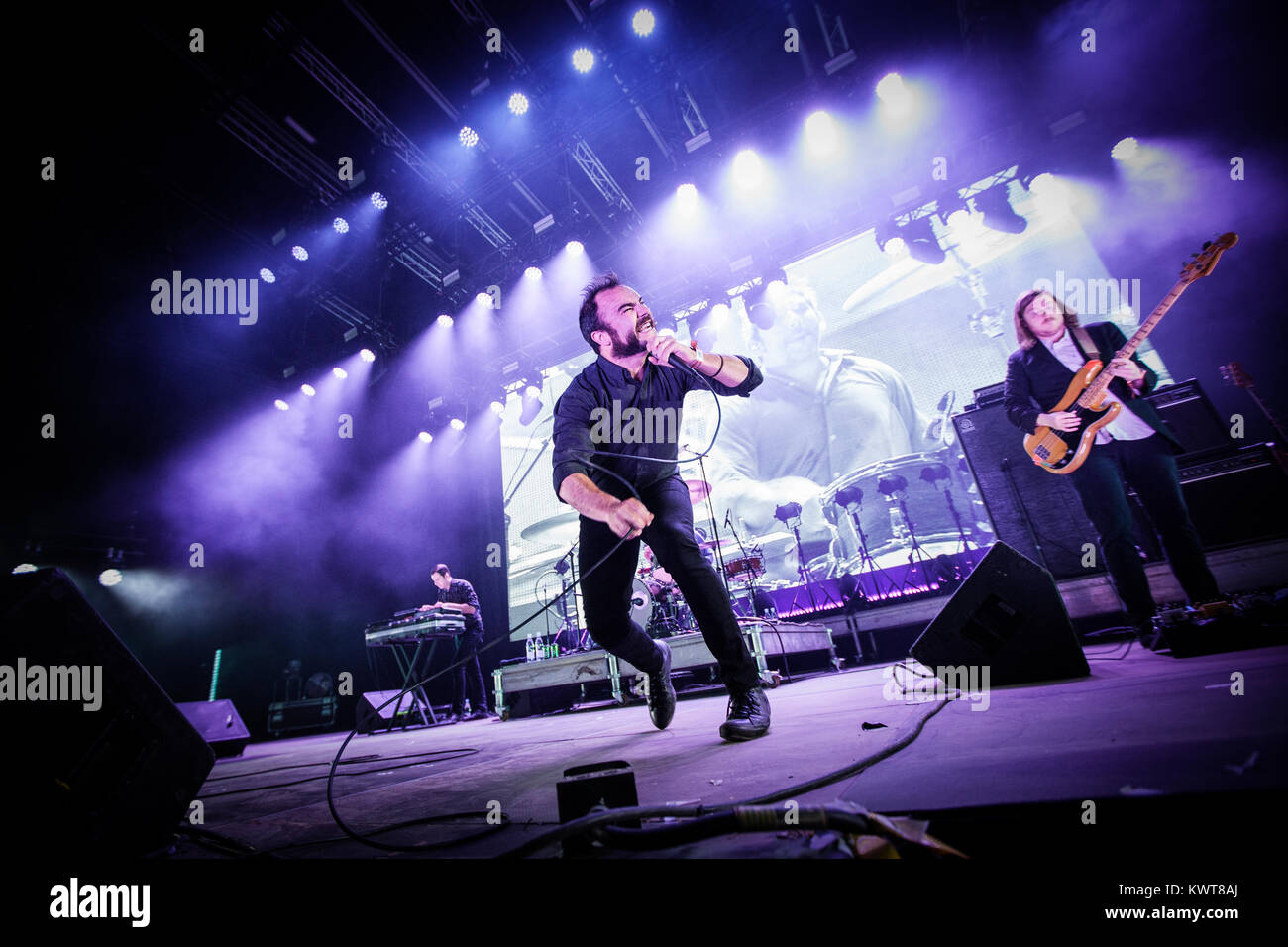 The American synthpop band Future Islands performs a live concert ...