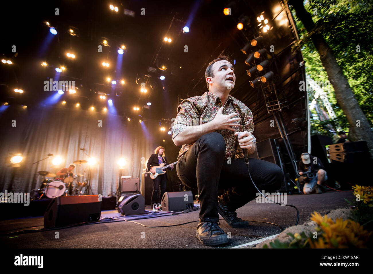 The American synthpop band Future Islands performs a live concert at ...