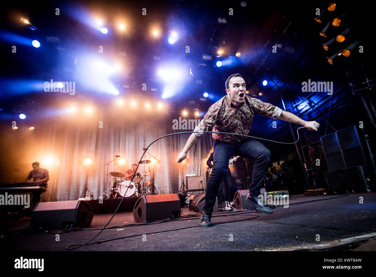 The American synthpop band Future Islands performs a live concert at ...