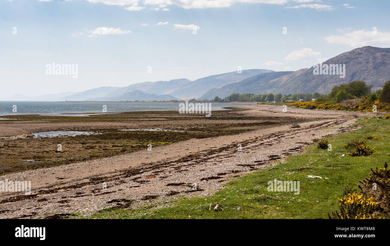 Mountains rise from the shores of Loch Linnhe, a sea inlet in the West ...