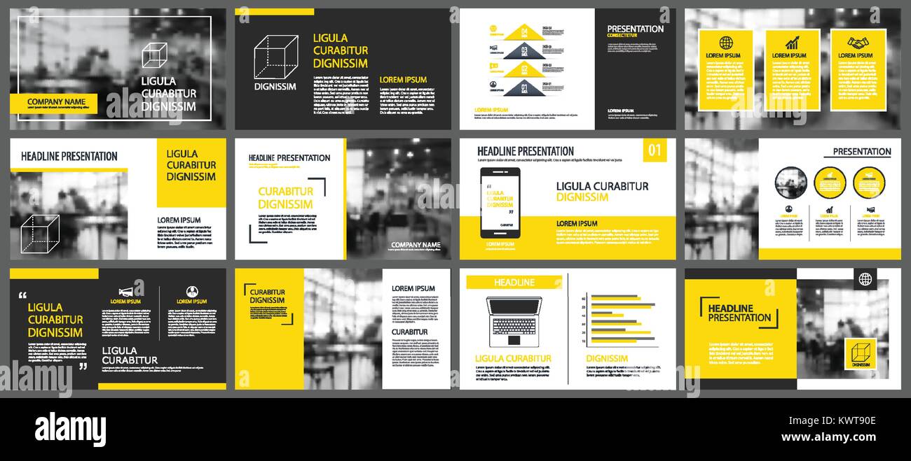 Yellow presentation templates and infographics elements background. Use ...