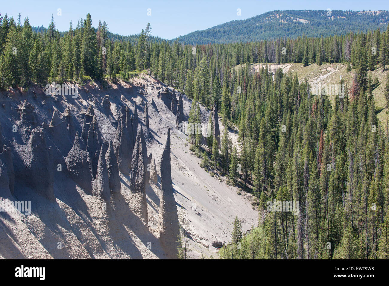 The pinnacles of crater lake national park. The towering spires are ...