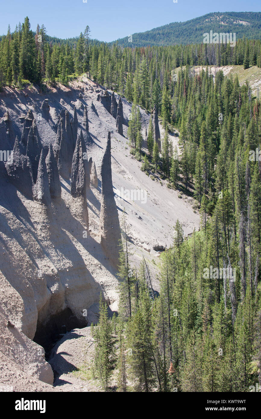 The pinnacles of crater lake national park. The towering spires are ...