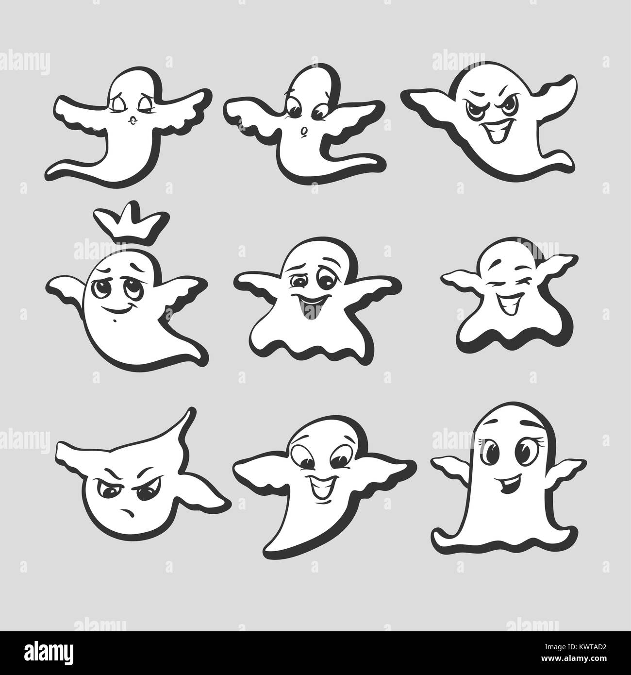 Set of emotional ghosts. sketched by hand. Party collection Stock ...