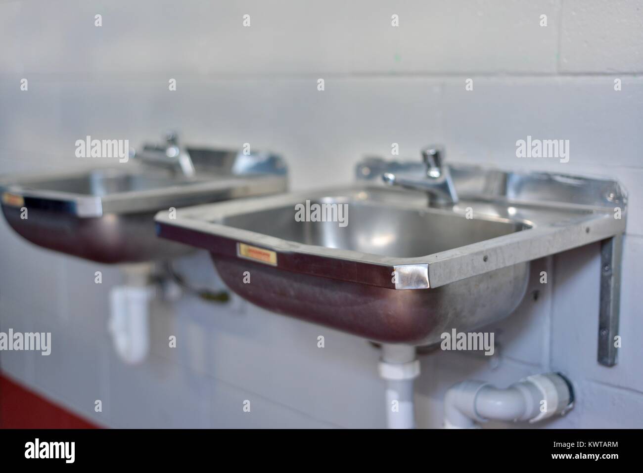 Stainless steel sinks in a public toilet, Sherriff Park, Love Lane ...
