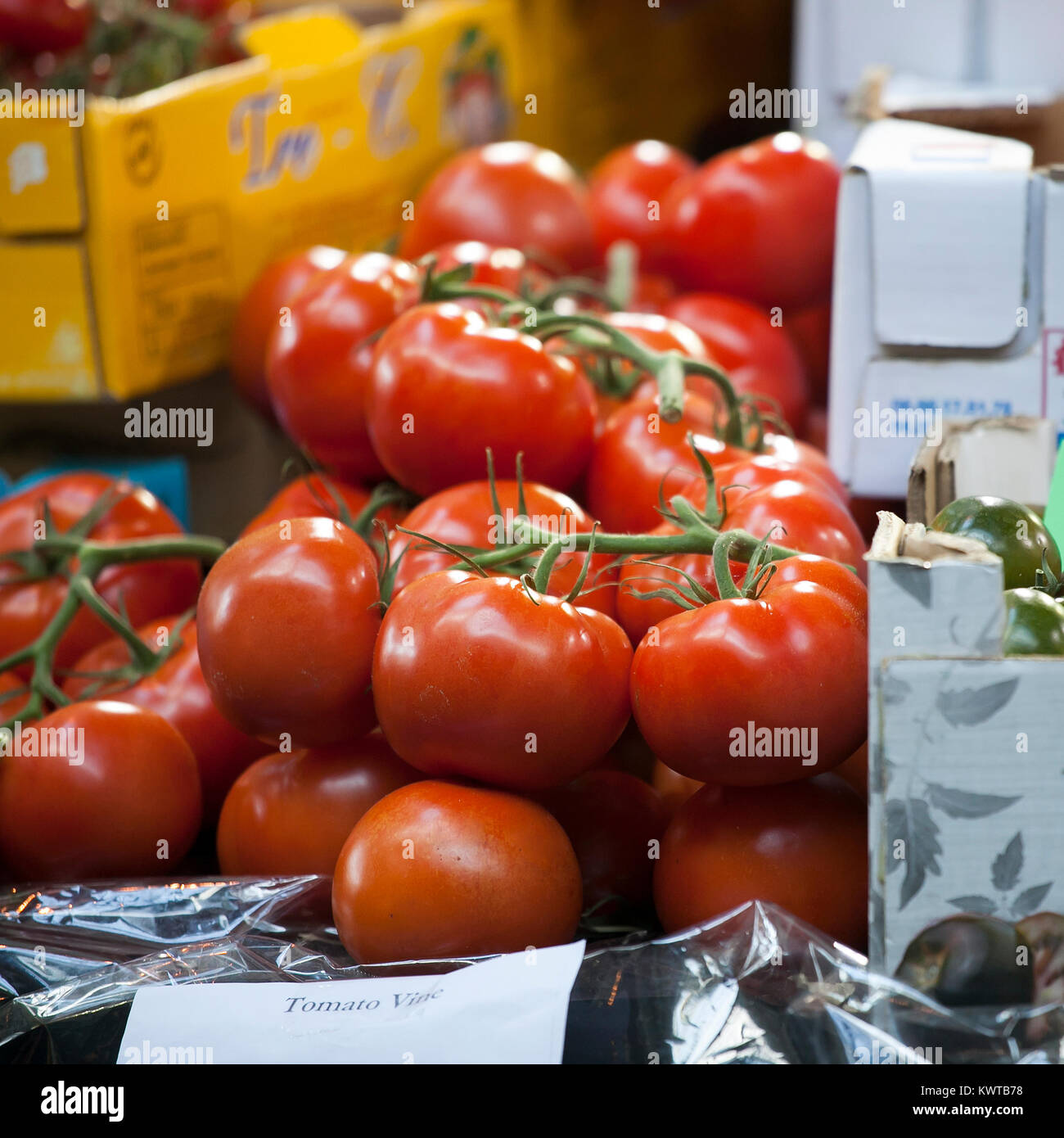 LONDON, ENGLAND - December 18 , 2017 Different types of tomato on the ...